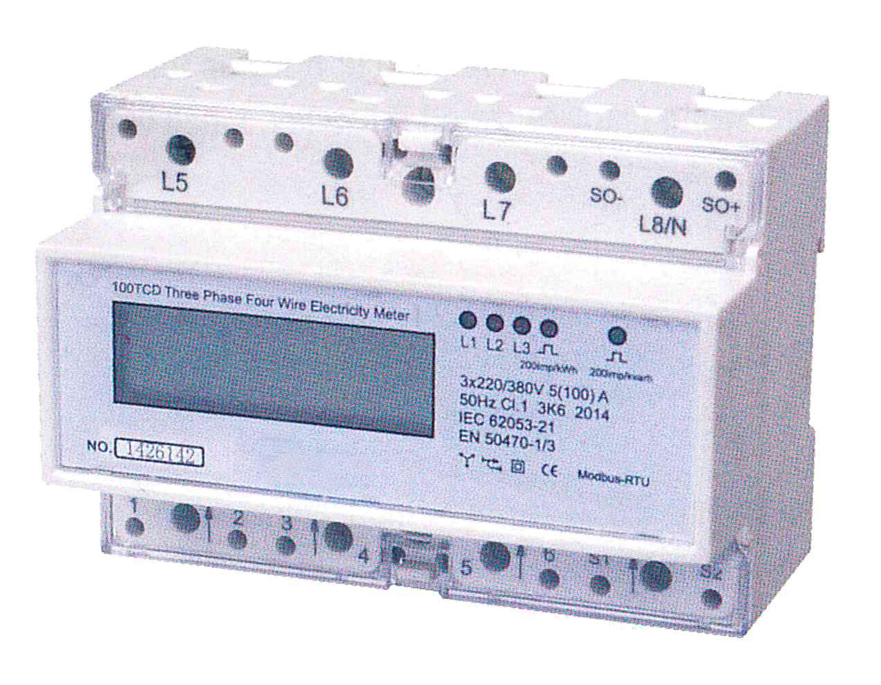Multi Tariff Three Phase Din Rail KWH Meter Digital RS485 Communication ...